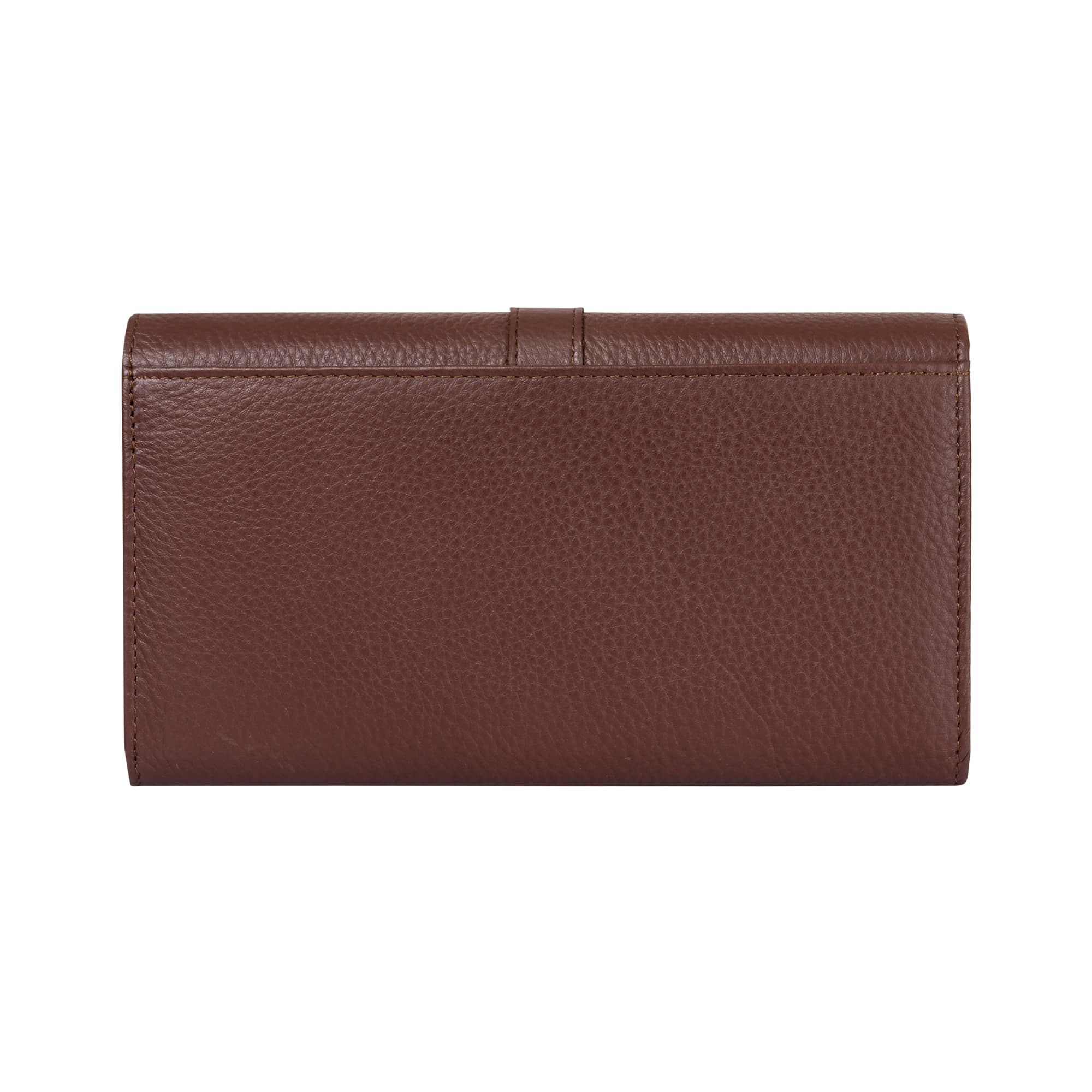 Brown Full Grain Leather Double Fold Ladies Clutch Wallet