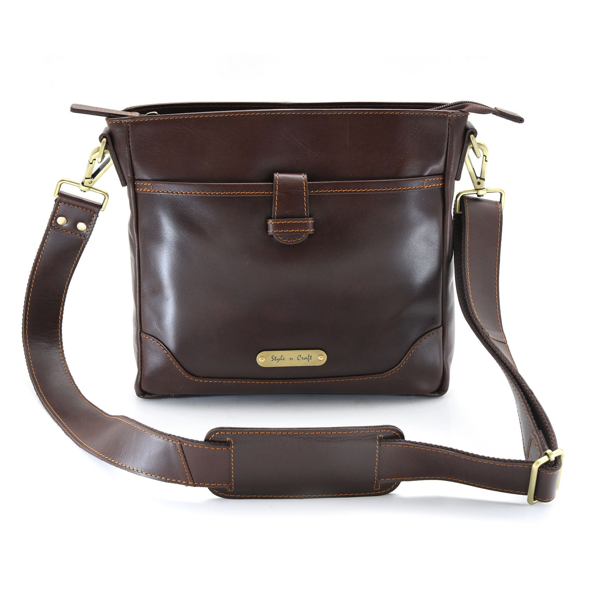 Full Grain Dark Brown Leather Cross Body Satchel Bag