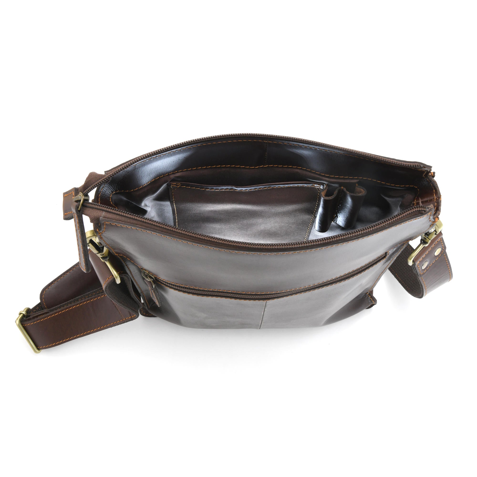 Tall Dark Brown Full Grain Leather Cross Body Satchel Bag