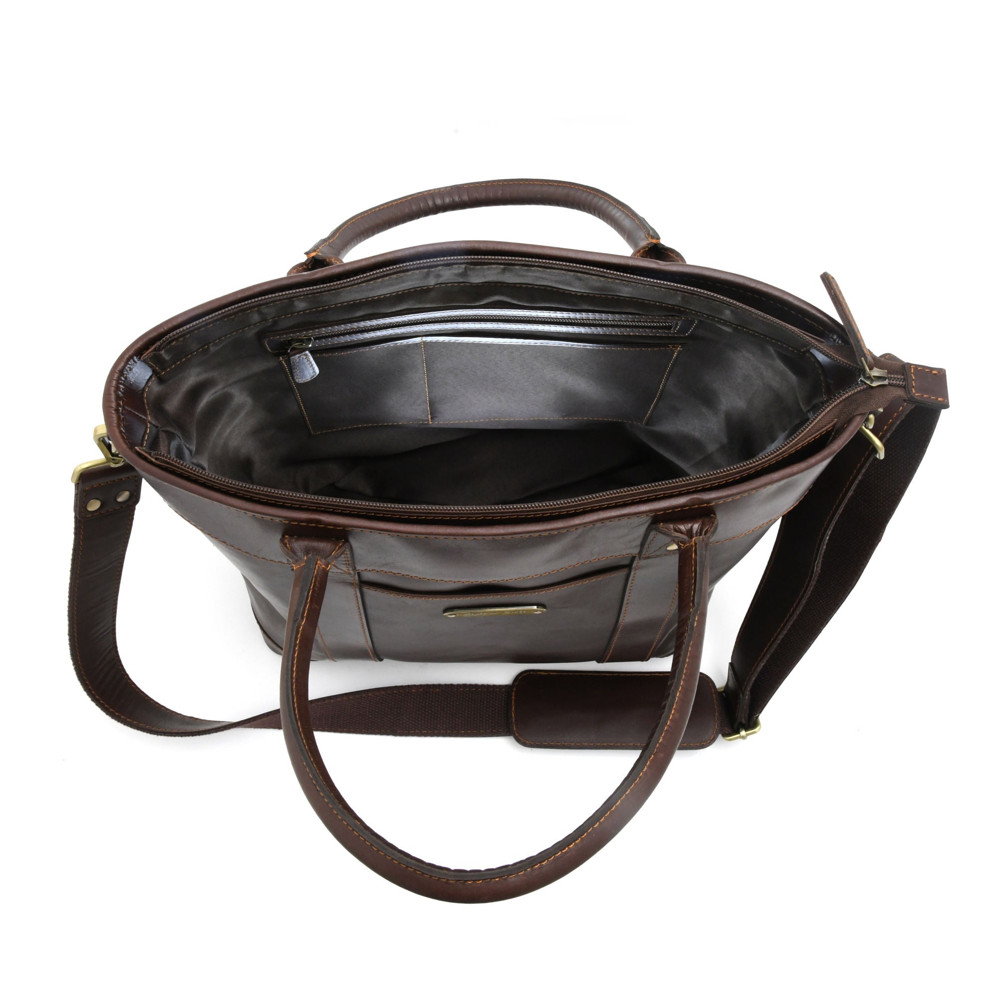 Men's Tote Bag in Full Grain Dark Brown Leather