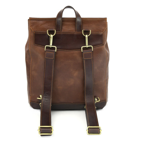 Light & Dark Brown Combination Full Grain Leather Backpack